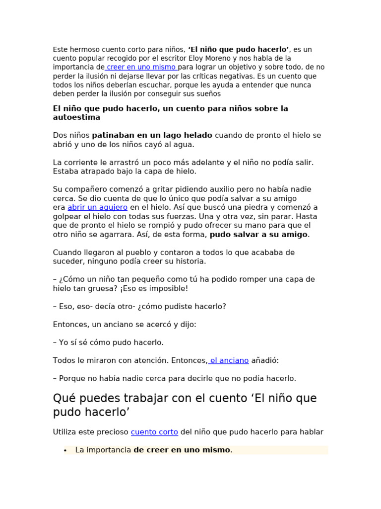 Este Hermoso Cuento Corto para Niños Autoestima | PDF