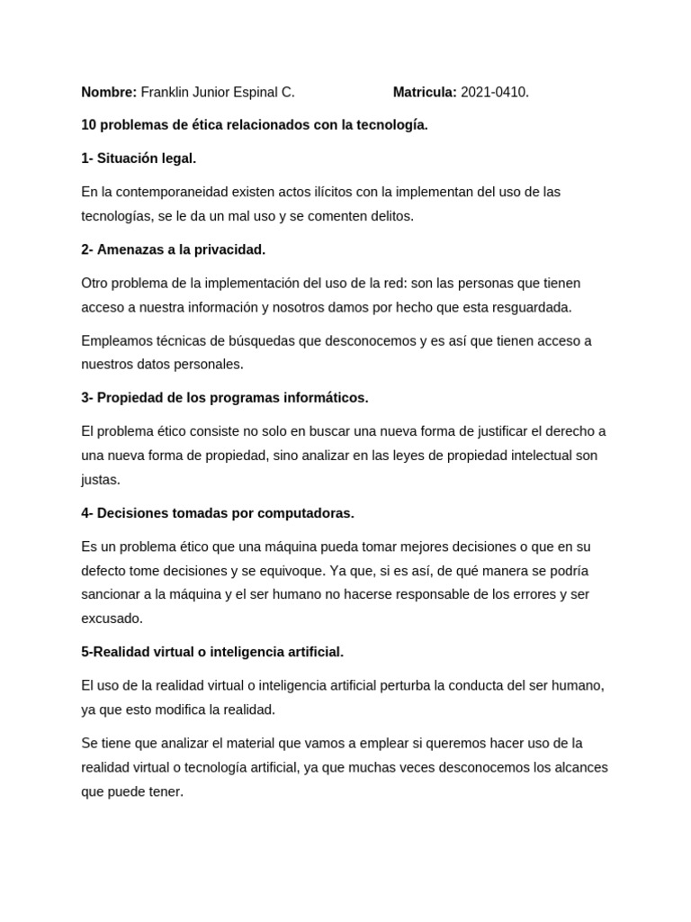 10 Problemas de Ética Relacionados Con La Tecnología | PDF ...