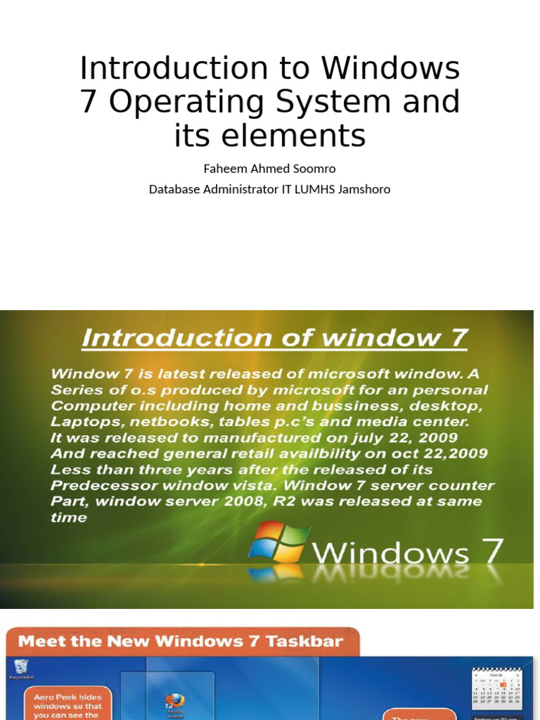 Introduction To Windows 7 Operating System and Its | PDF