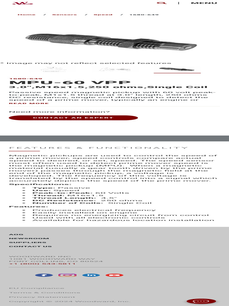 Mpu-60 VPP: 3.0",M16x1.5,250 Ohms, Single Coil | PDF | Inductor | Voltage
