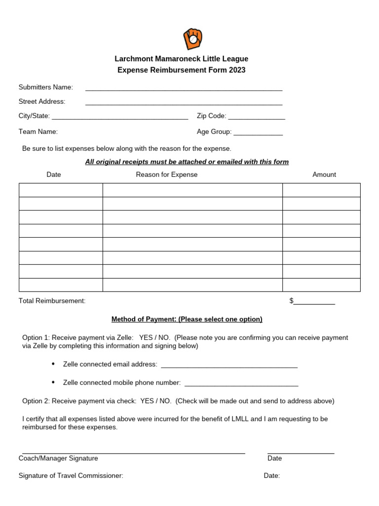 LMLL Expense Form 2023 | PDF