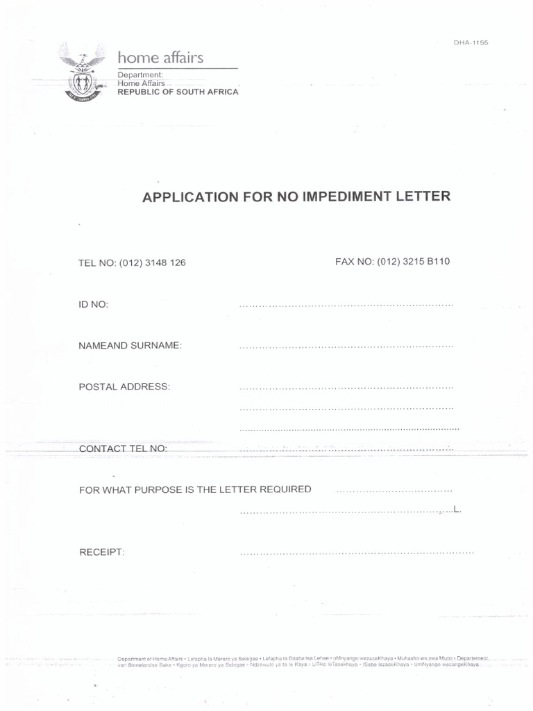 Letter of No Impediment Application Form DHA 1155 | PDF