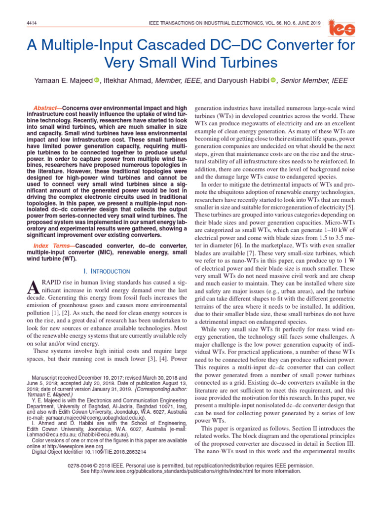 A Multiple-Input Cascaded DCDC Converter For Very Small Wind Turbines | PDF | Electromagnetism ...