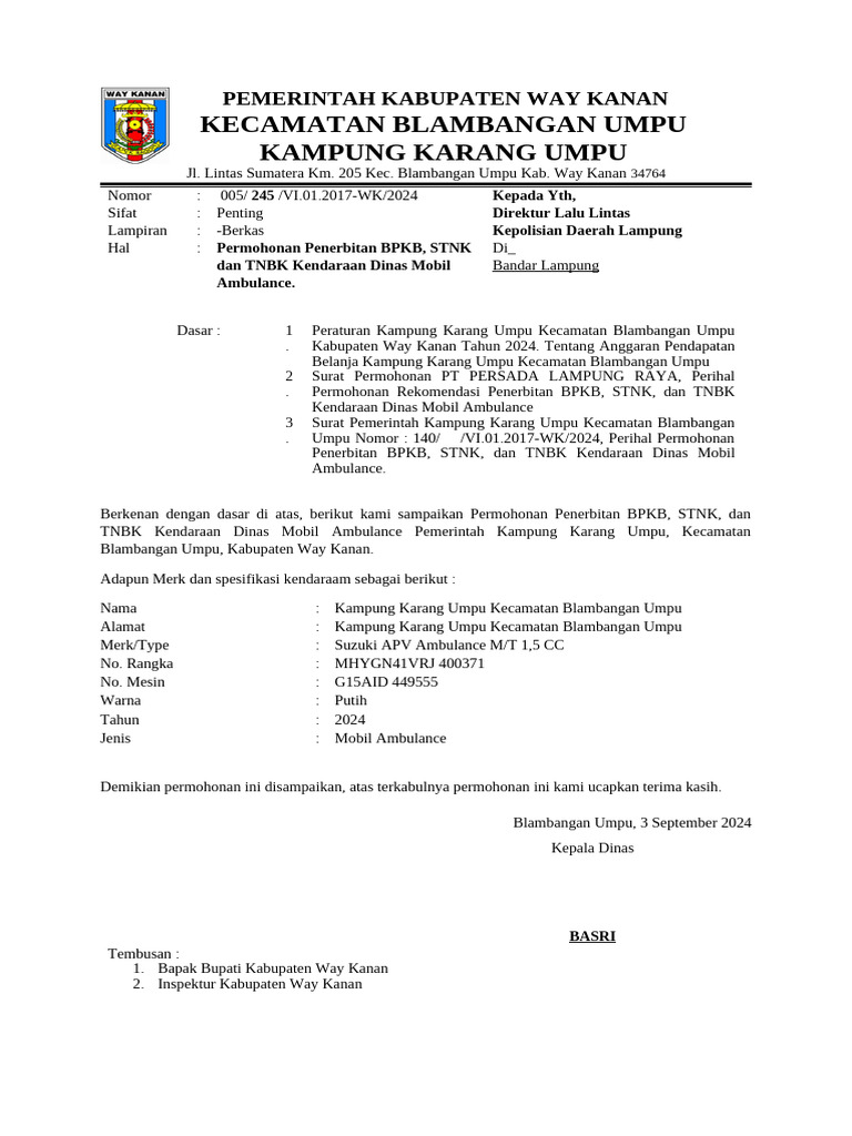 Permohonan Penerbitan Plat Merah Dinas PMK CQ Karpu | PDF