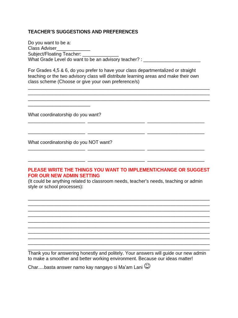 Teachers' Survey Questionnaire | PDF | Business | Self-Improvement