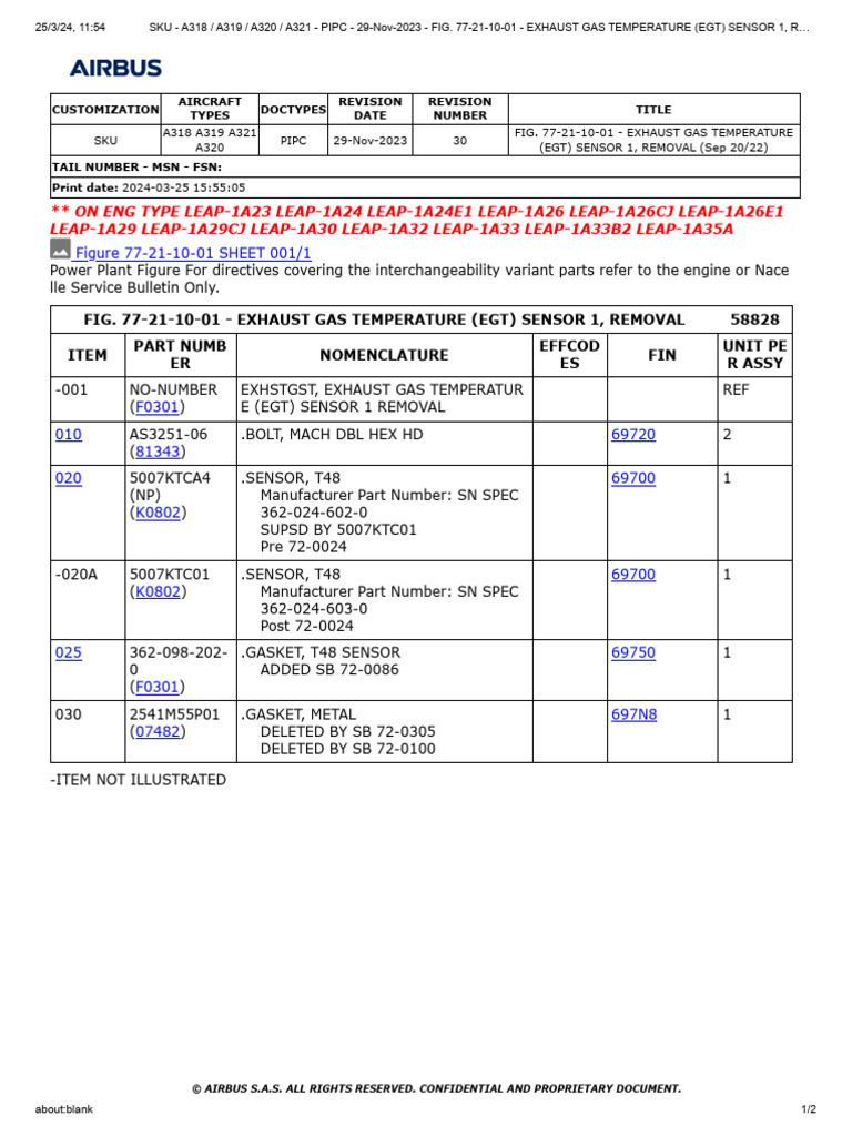 Exhaust Gas Temperature (Egt) Sensor 1 | PDF | Airliner | Aviation