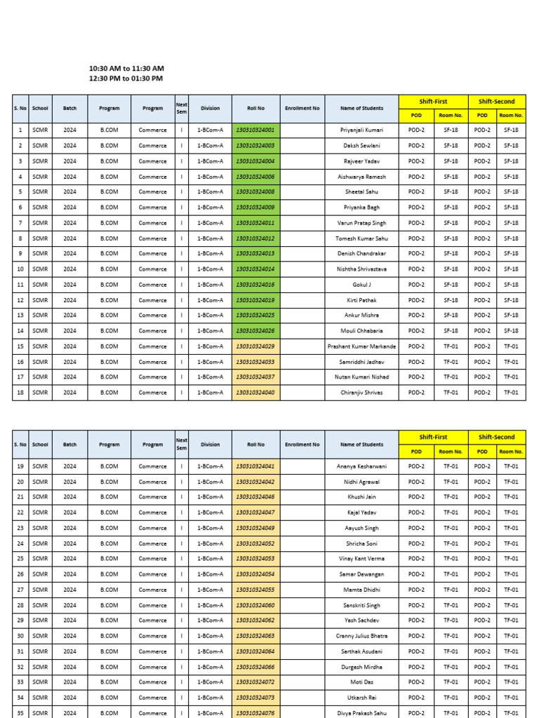 Updated SCMR - Seating Plan 18-11-2024 | PDF | Academic Degree ...