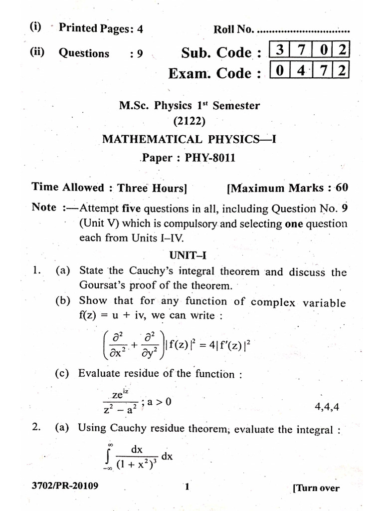 3702, Mathematical Physics-I | PDF