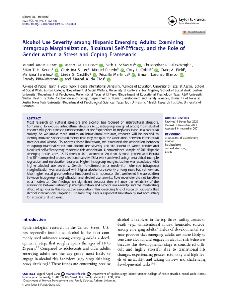 Alcohol Use in Hispanic Emerging Adults | PDF | Dependent And ...