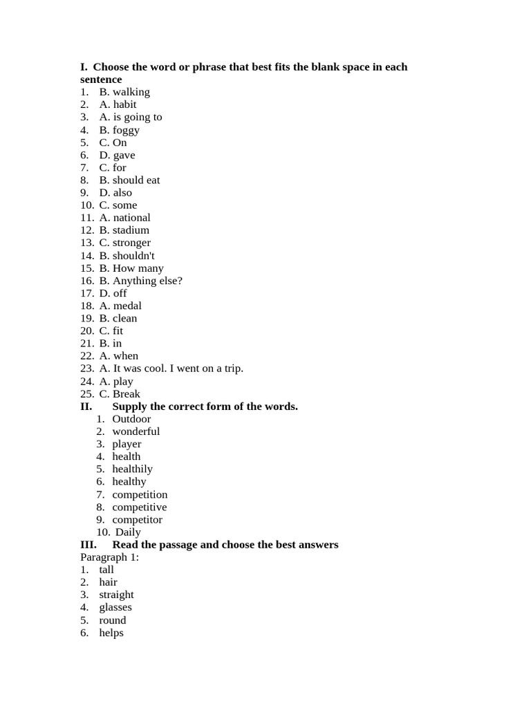 Choose The Word or Phrase That Best Fits The Blank | PDF | Travel