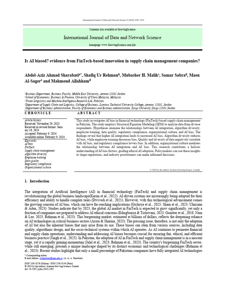 Is AI Biased Evidence From FinTech-based Innovation in Supply Chain ...