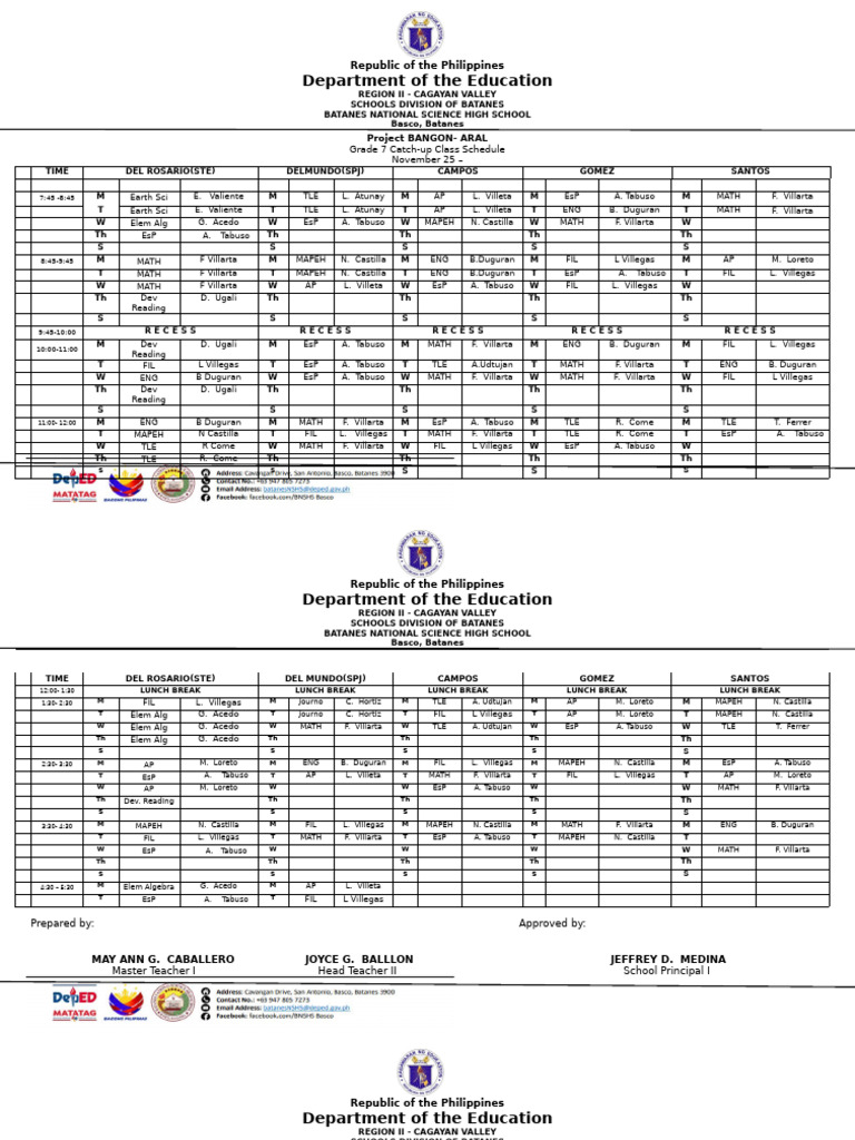 Grade 7 Catch Up Class Schedule | PDF