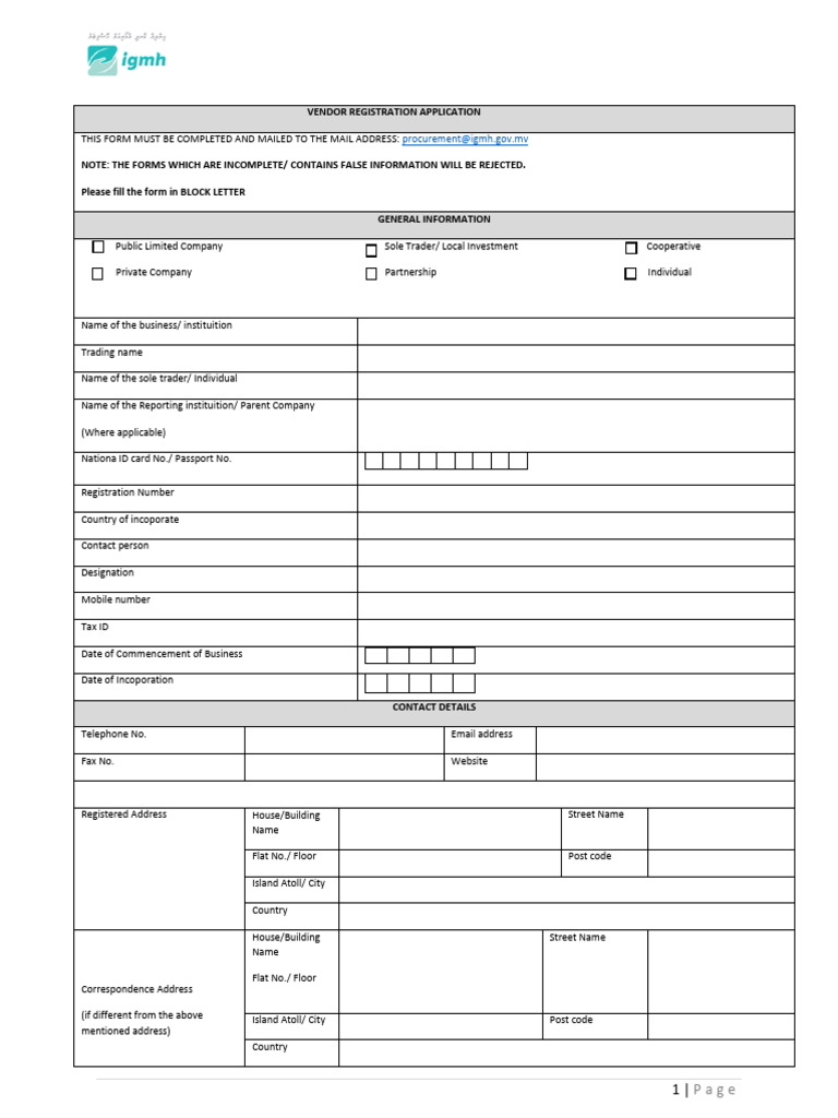 Vendor Registration Application Form | PDF | Identity Document