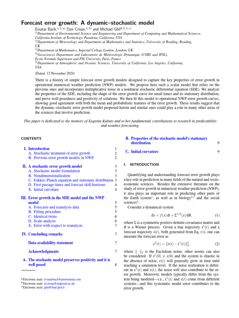 Forecast Error Growth A Dynamic Stochastic Model Pdf Numerical