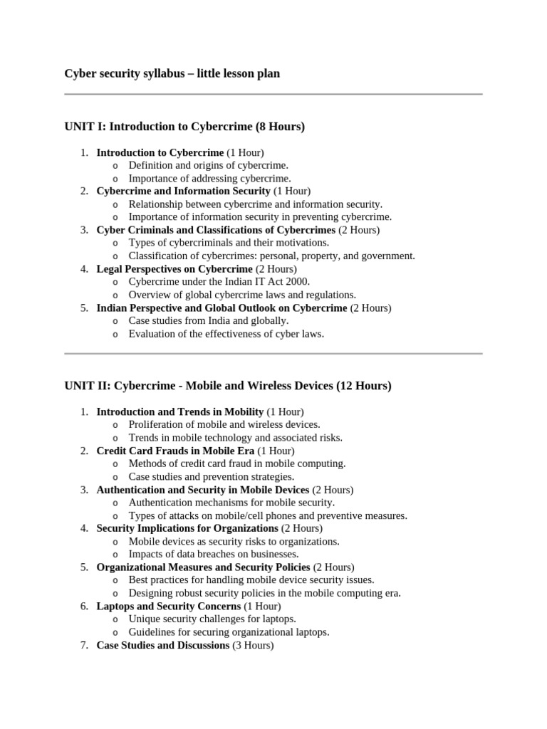 Lesson Plan Cyber Security | PDF | Security | Computer Security