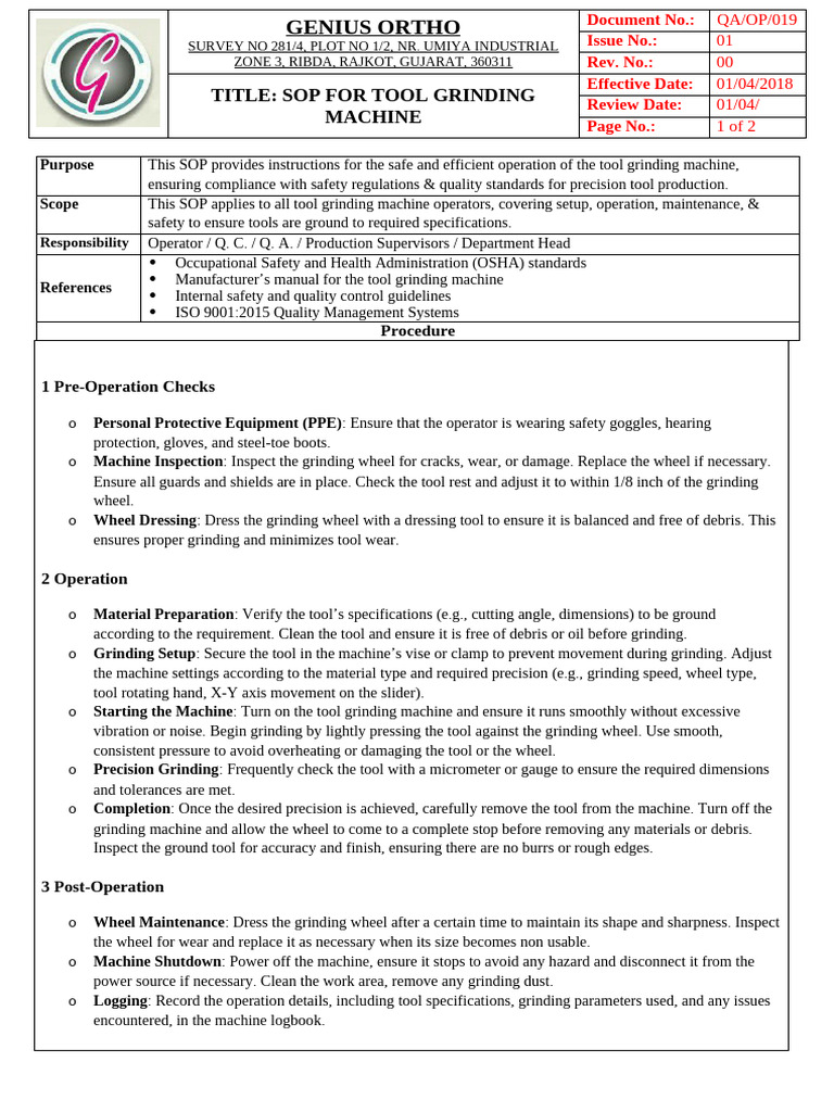 Tool Grinding SOP for Operators | PDF | Grinding (Abrasive Cutting) | Tools