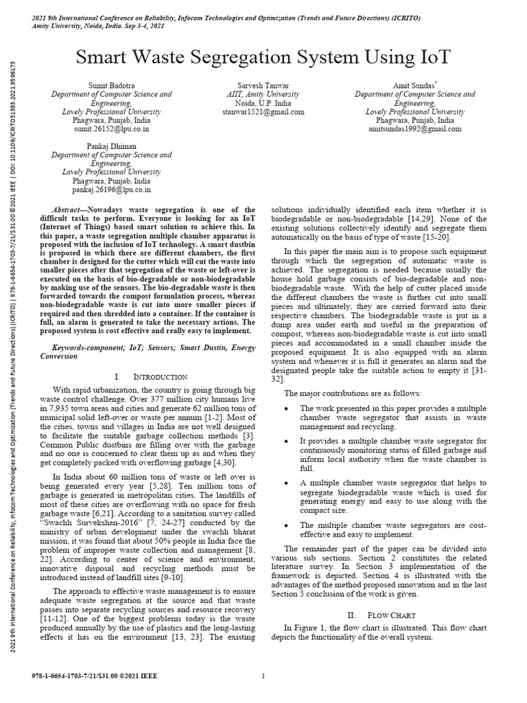 Smart Waste Segregation System Using IoT | PDF | Waste Management | Recycling