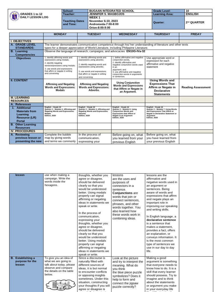 English 10 q2 Week 1 | PDF | English Language | Argument