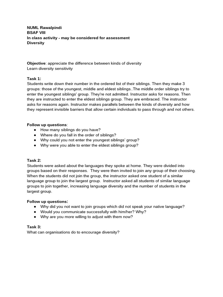 Diversity Sensitivity Activities | PDF | Career & Growth | Self-Improvement