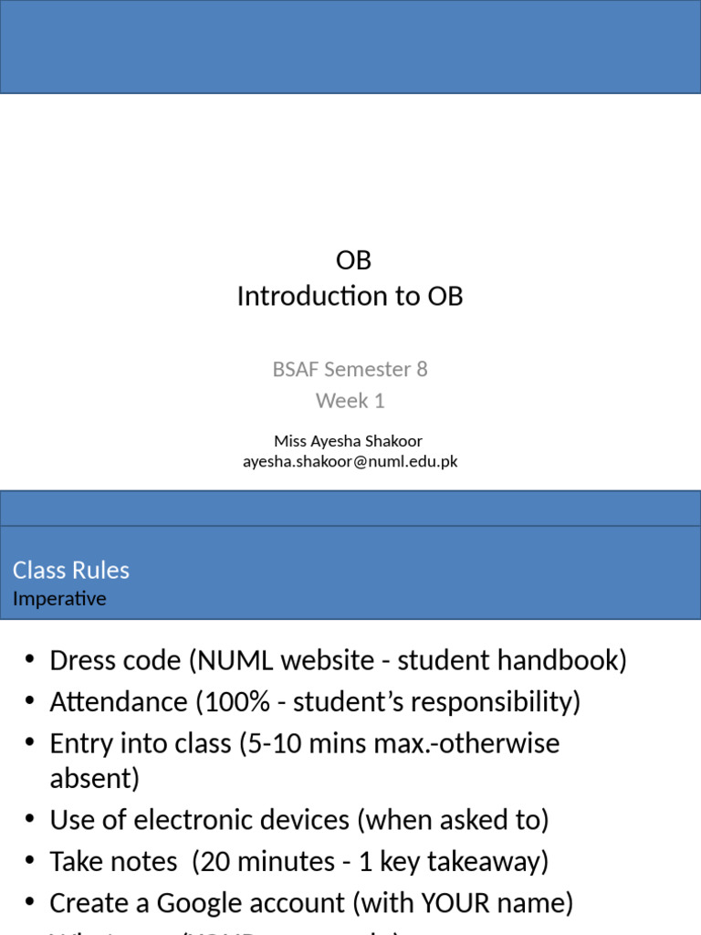 OB Introduction To OB: BSAF Semester 8 Week 1 | PDF | Psychology | Business