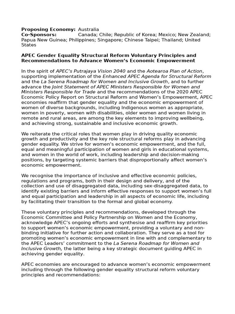 APEC Gender Equality Economic Empowerment | PDF | Asia Pacific Economic ...