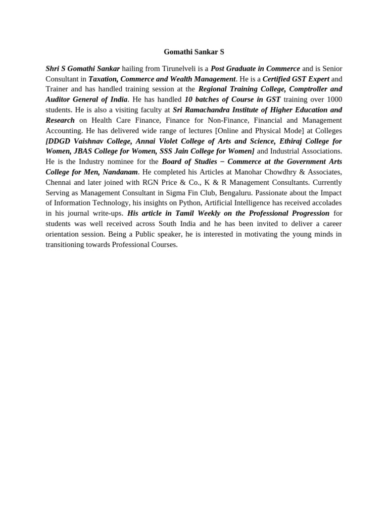Gomathi Sankar S | PDF | Career & Growth
