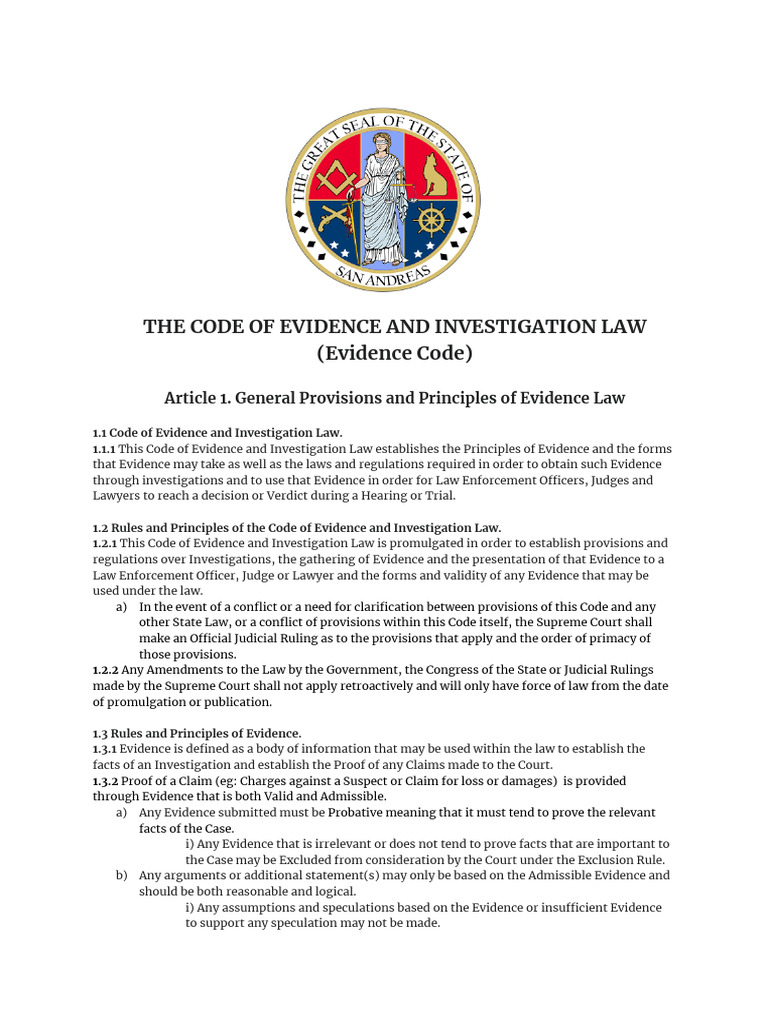 Code of Evidence and Investigation Law (Evidence Code) | PDF | Burden ...