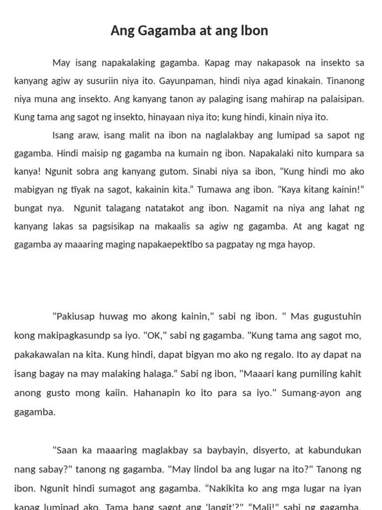 Ang Gagamba at Ang Ibon | PDF