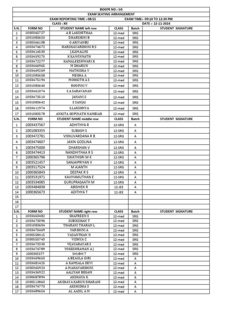 22-11-2024 Revision-2 Exam Seating Arrangement | PDF