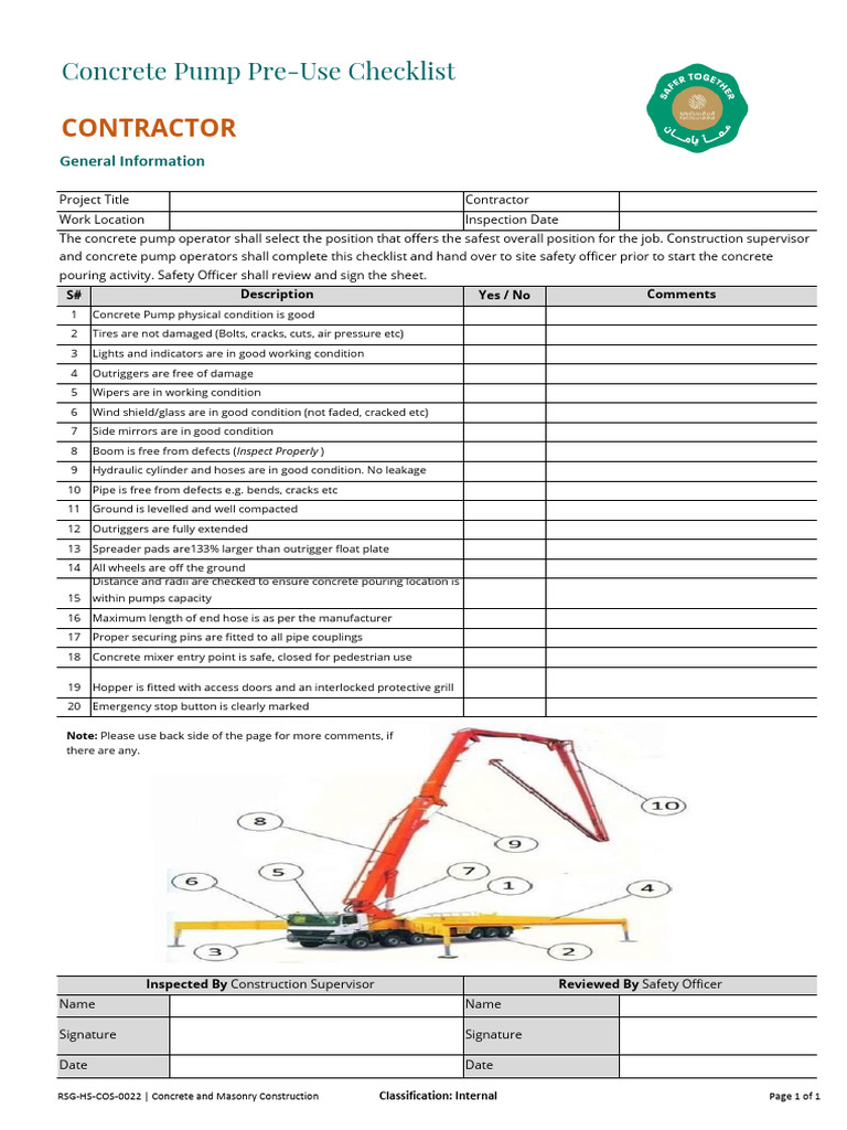 Concrete Pump Checklist Guide | PDF | Technology & Engineering