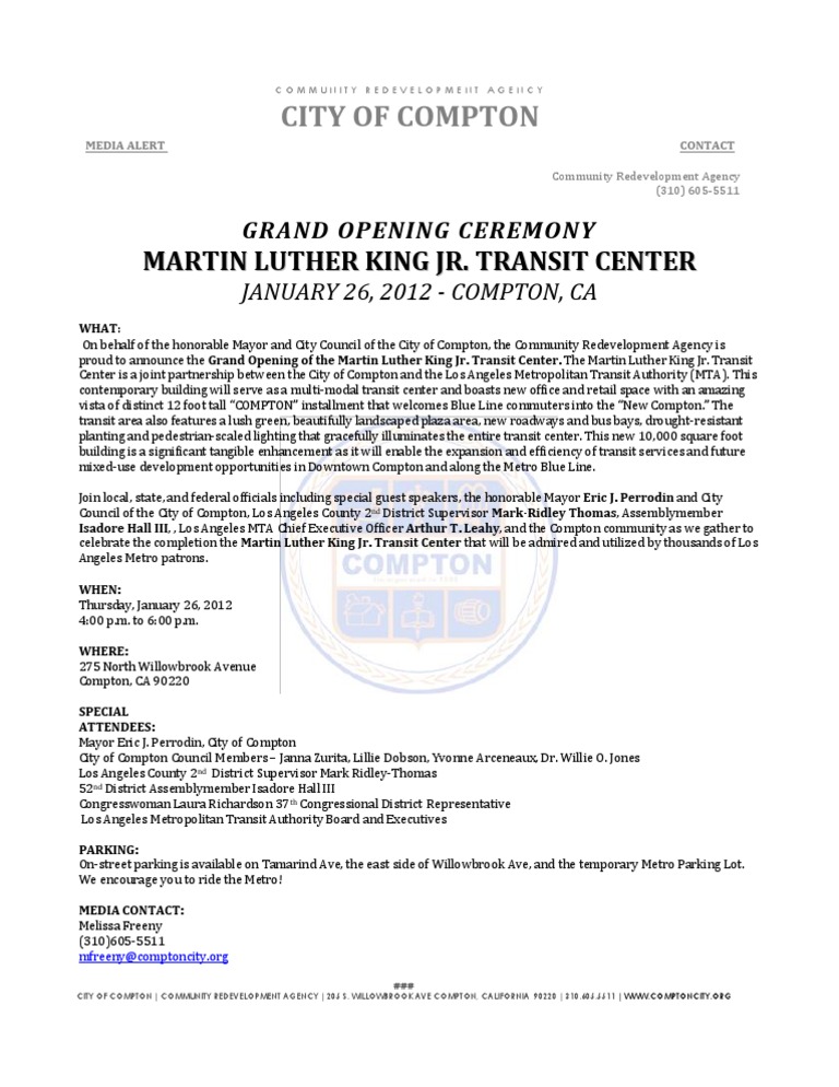 MEDIA ALERT City of Compton - MLK Grand Opening | PDF