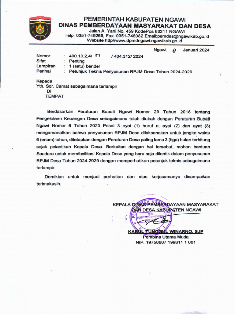 Petunjuk Teknis Penyusunan Rpjmdes 2024 | PDF