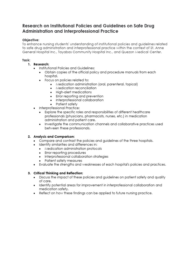 Research On Institutional Policies and Guidelines On Safe Drug ...