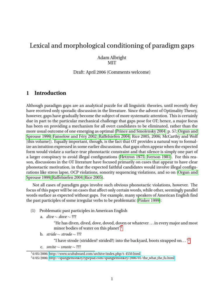 Albright-Lexically Conditioned Gaps | PDF | Stress (Linguistics ...