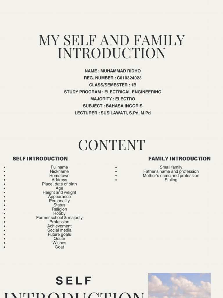 My Self & Family Introduction by Muhammad Ridho | PDF