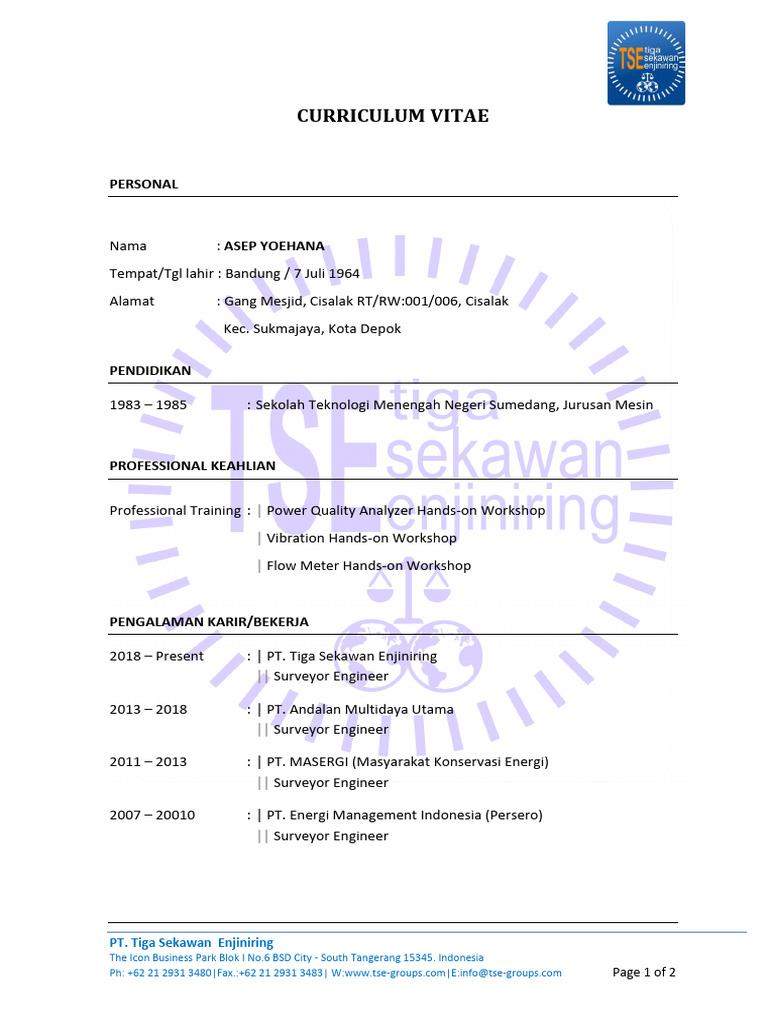 TSE - CV - Asep Yoehana - Surveyor | PDF