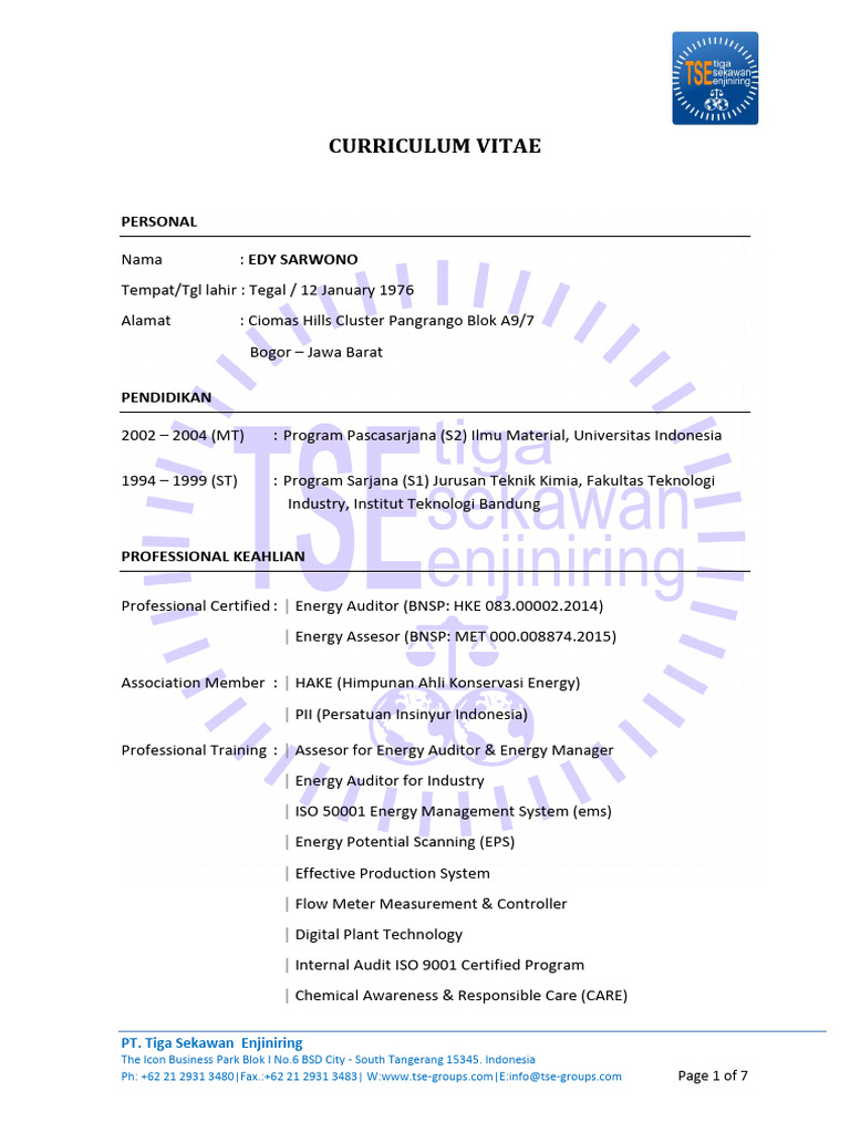TSE - CV - Edy Sarwono - Team Leader | PDF | Business | Science & Mathematics