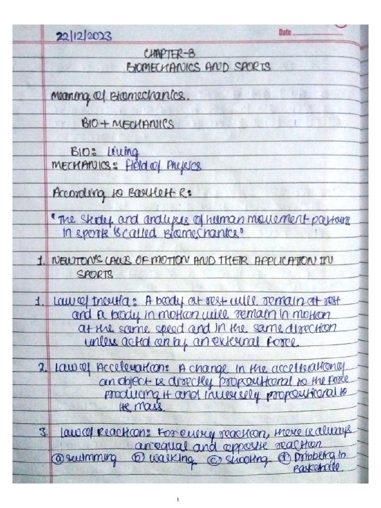Biomechanics & Sports (Short Notes) | PDF