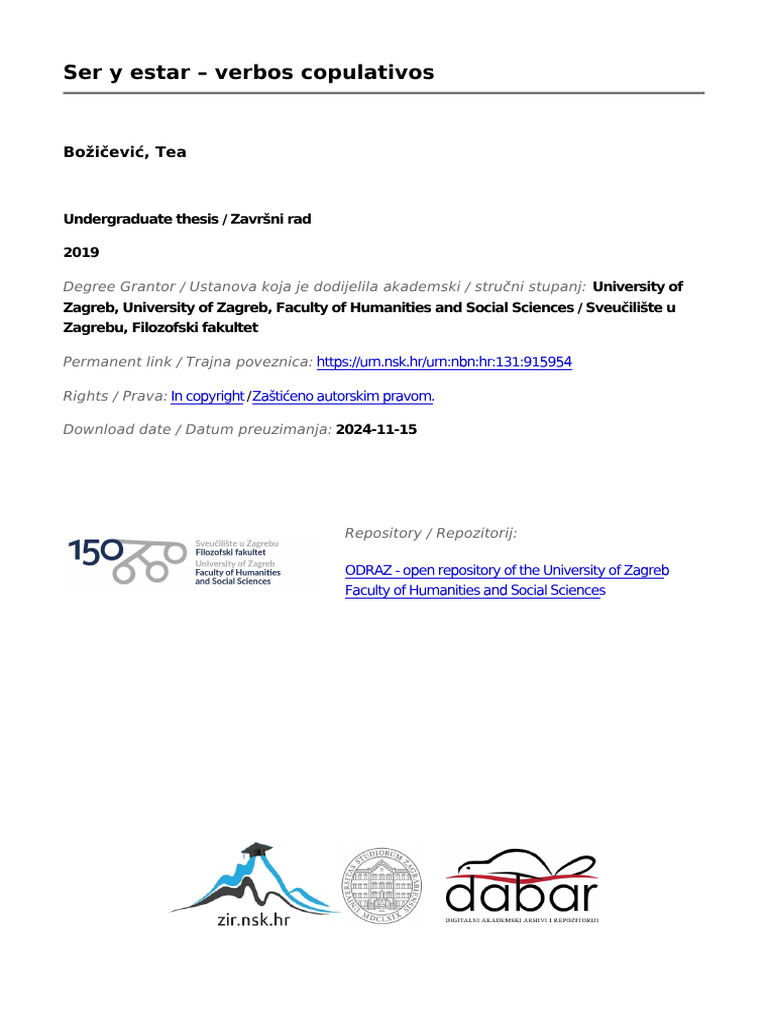 Tea Bozicevic Ser y Estar - Verbos Copulativosx | PDF | Verbo | Predicado (Gramática)