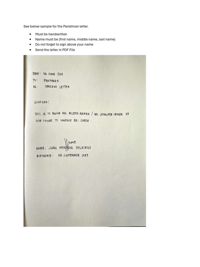 Pandiman Letter Sample | PDF