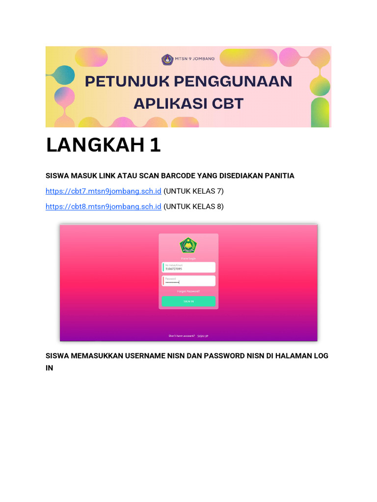 Petunjuk Penggunaan CBT MTSN 9 Jombang | PDF