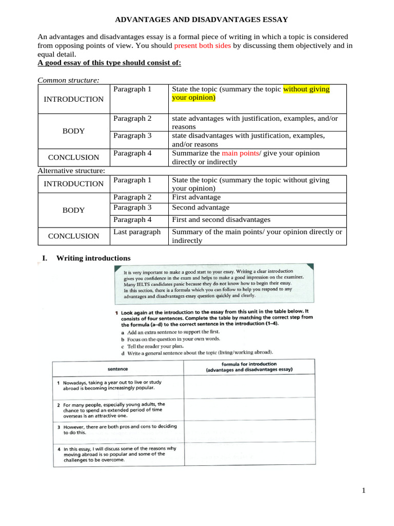 Advantages and Disadvantages Essays | PDF | Essays | Reason