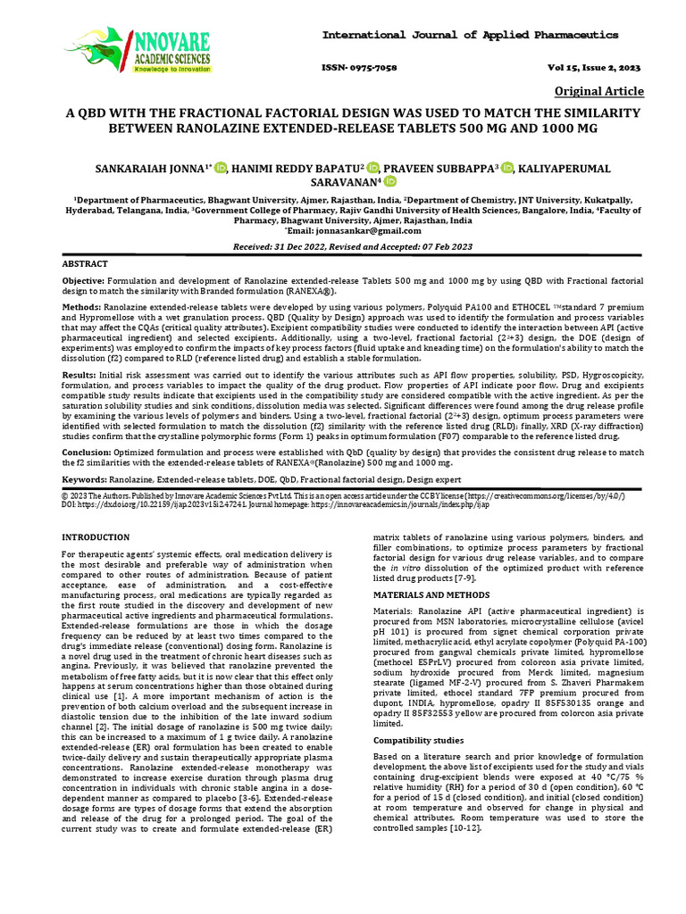 A QBD With The Fractional Factorial Desi | PDF | Pharmaceutical ...
