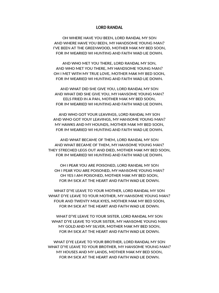 Lord Randal | PDF | Cooking, Food & Wine | Religion & Spirituality