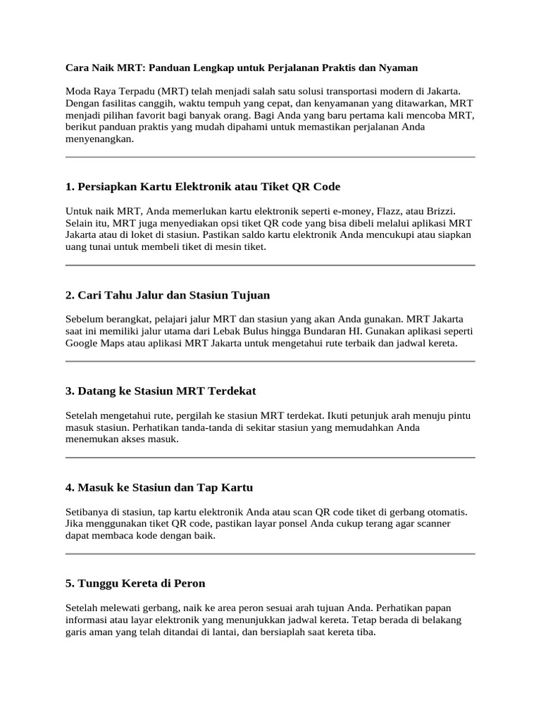 Cara Naik MRT | PDF