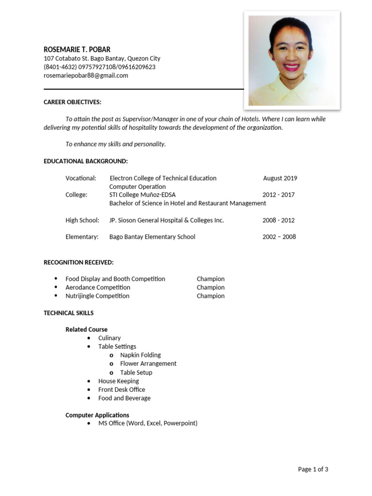 Rose-New-Resume-Pobar 2 | PDF | Manila