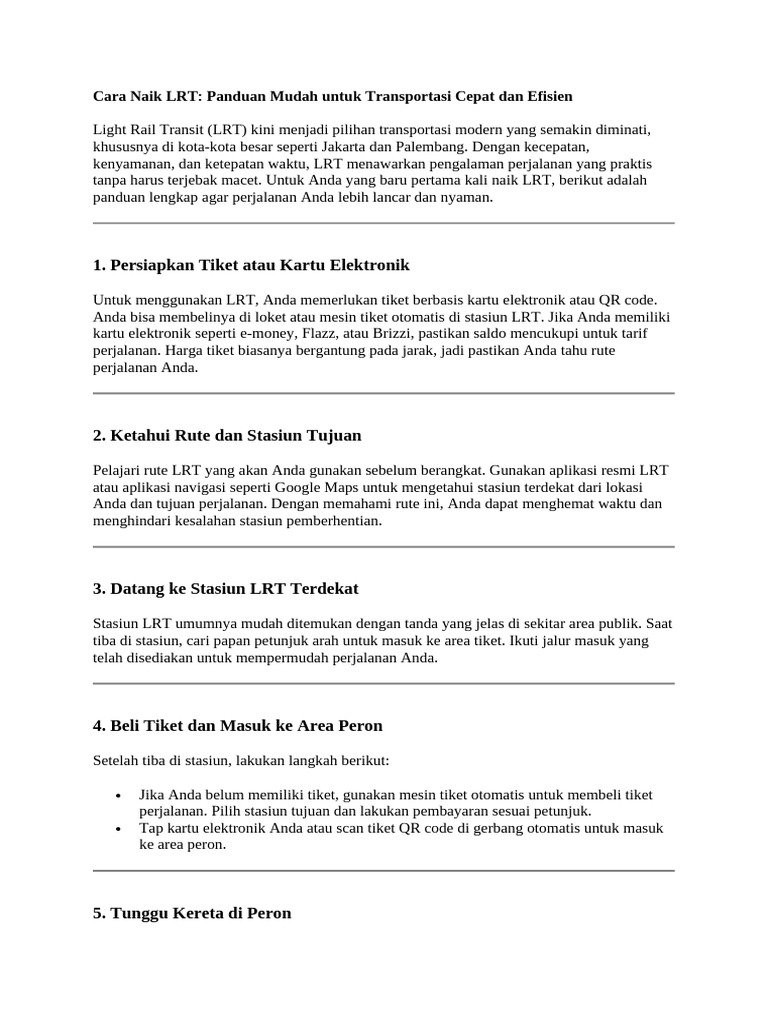 Panduan Praktis Naik LRT | PDF | Komputer