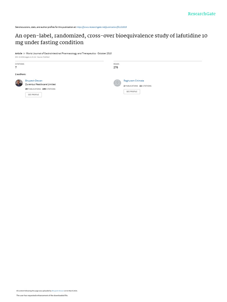 An Open-Label Randomized Cross-Over Bioequivalence | PDF ...