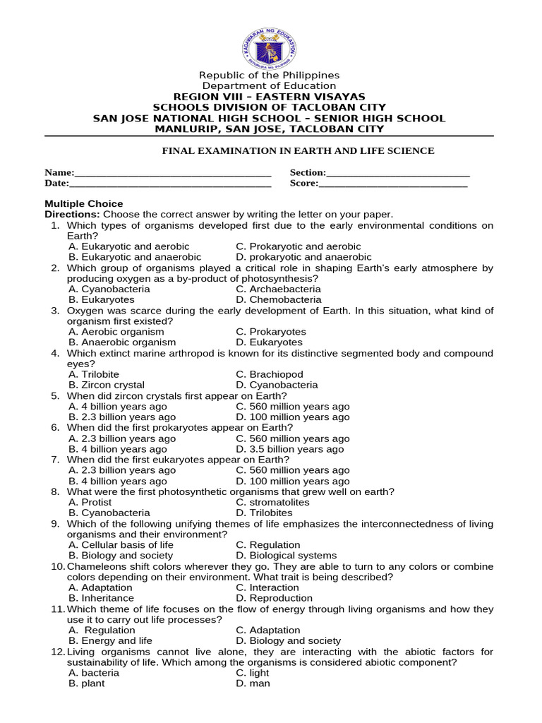 Earth and Life Science Finals | PDF | Reproduction | Biology