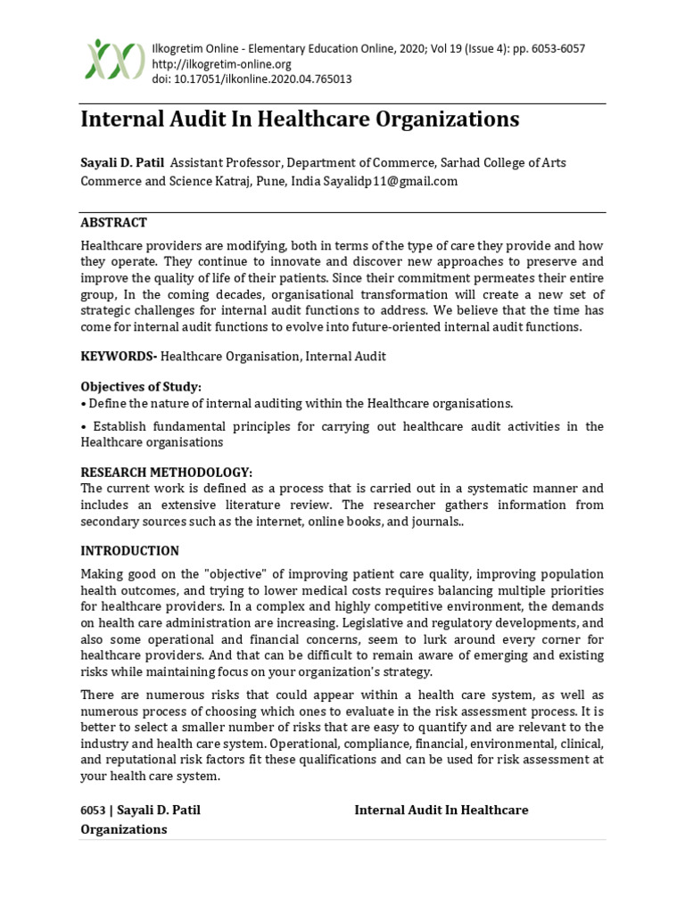 Internal Audit in Healthcare Organizations: Sayali D. Patil | PDF ...
